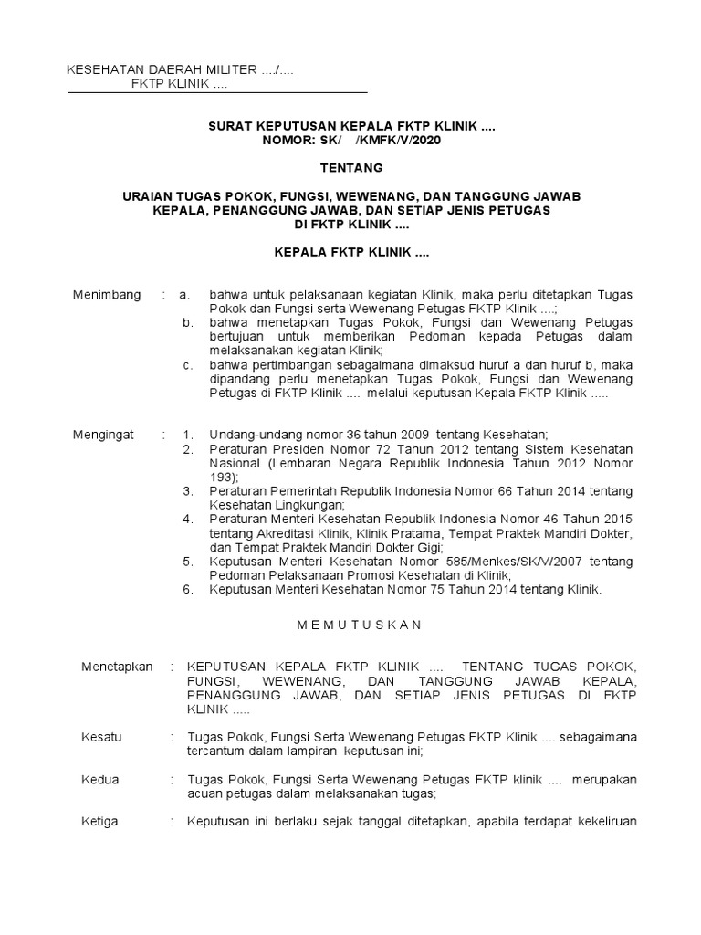 SK Uraian Tugas Kepala, PJ, Petugas | PDF