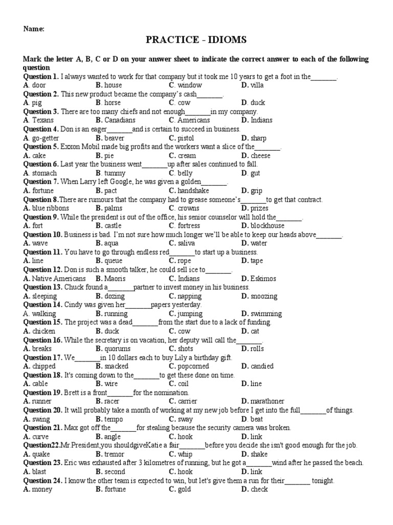 IDIOMS Practice 2 | PDF