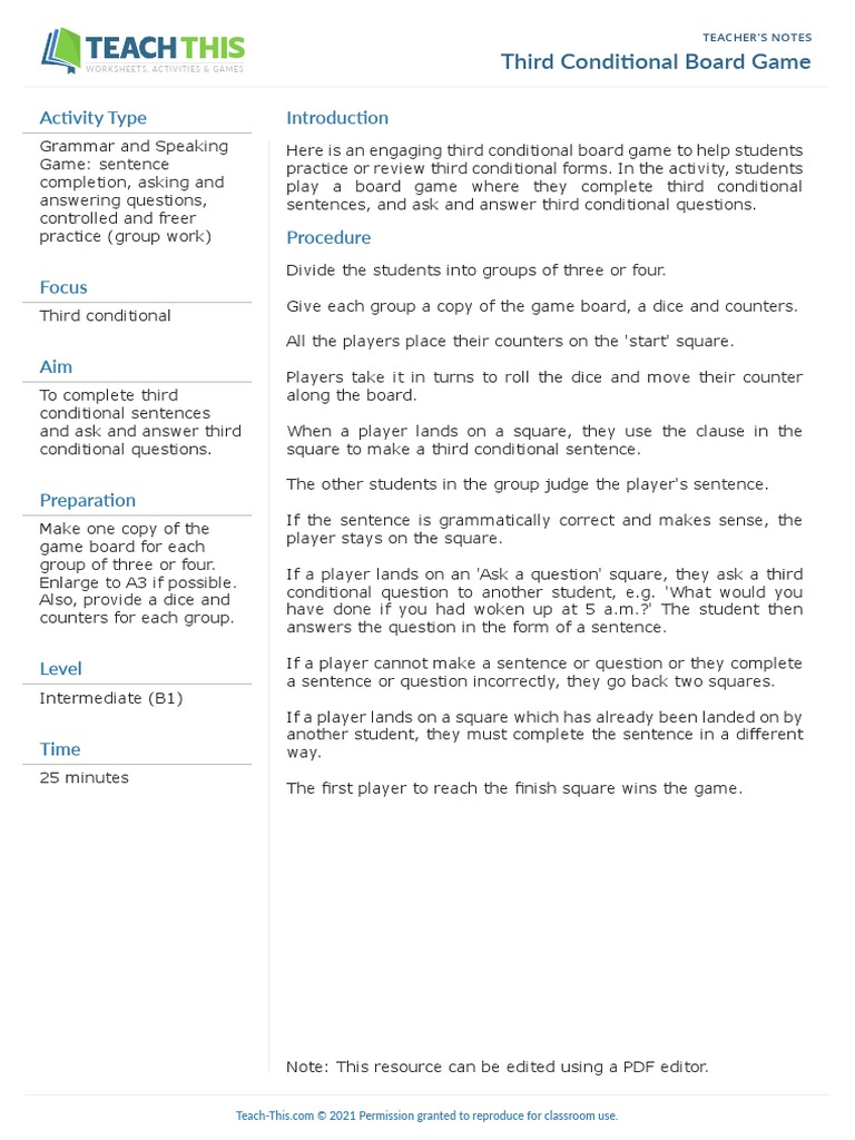 Third Conditional Board Game | PDF | Question | Sentence (Linguistics)