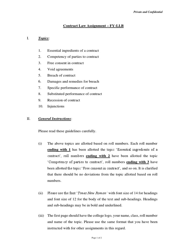 Contract Law Assignment Guidelines | PDF | Breach Of Contract | Common Law