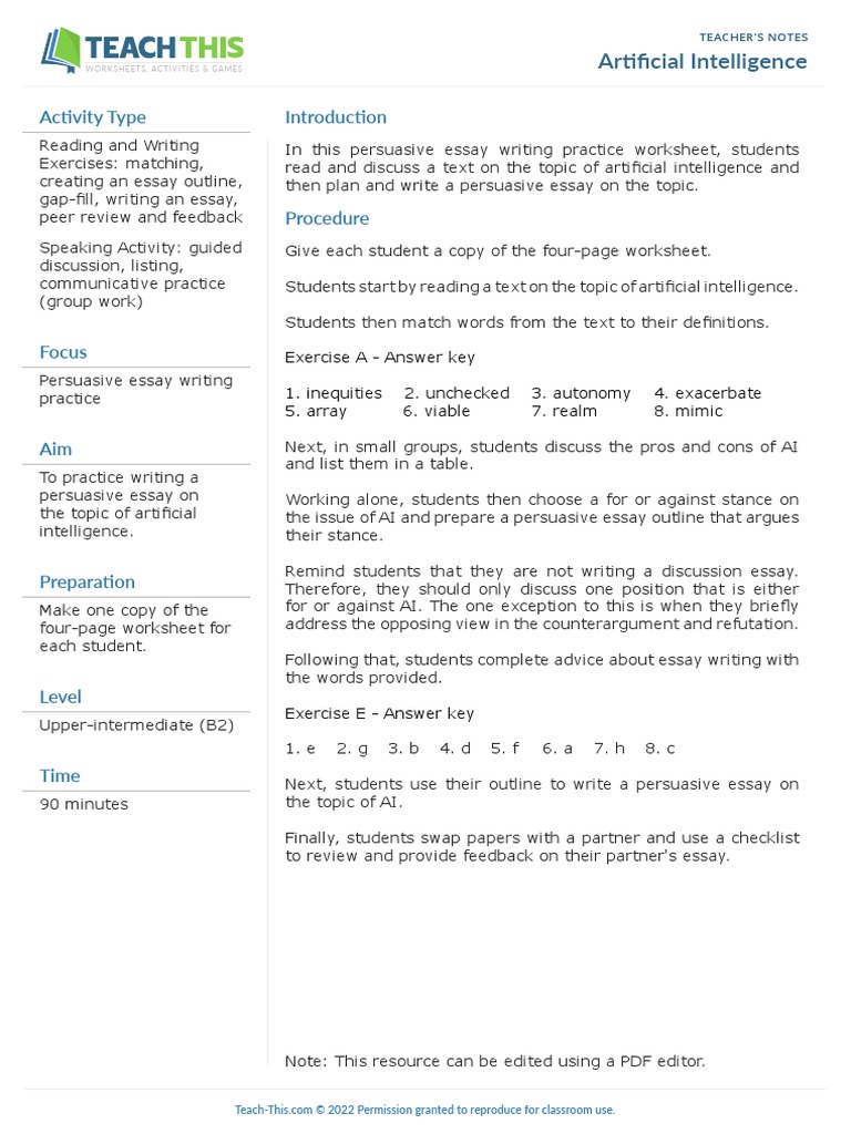 AI Persuasive Essay Writing Guide | PDF | Artificial Intelligence ...