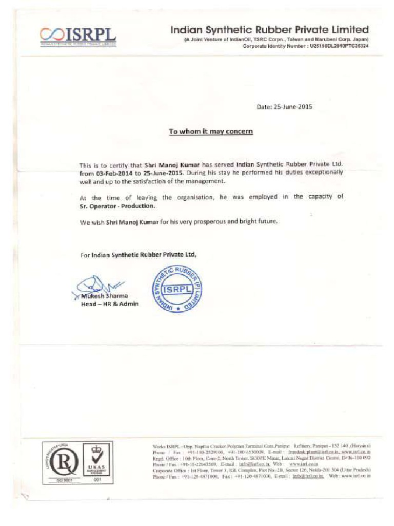 ISRPL Certificate | PDF