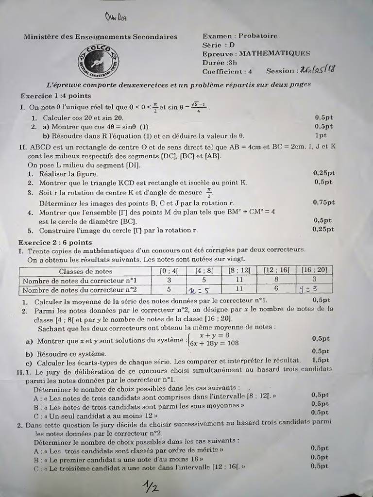 Epreuves de Proba Blanc Maths | PDF