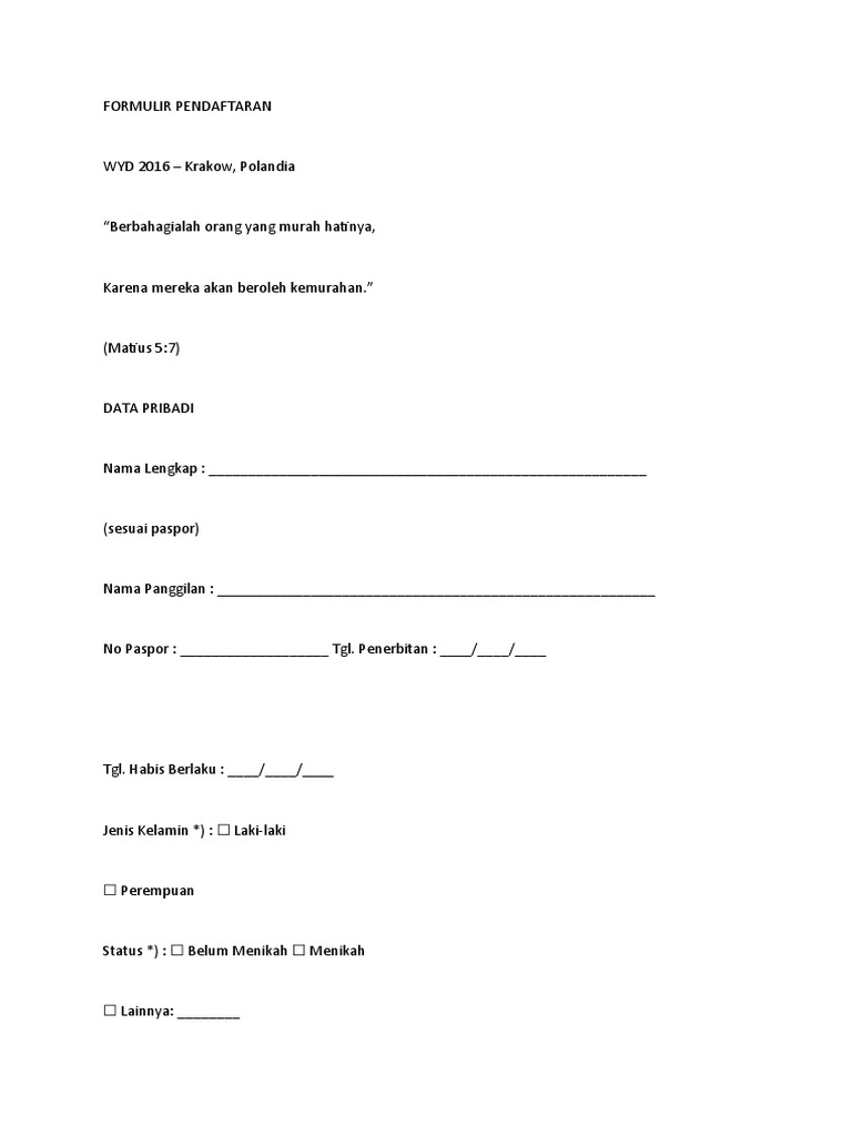 Formulir pendaftaran OMK | PDF