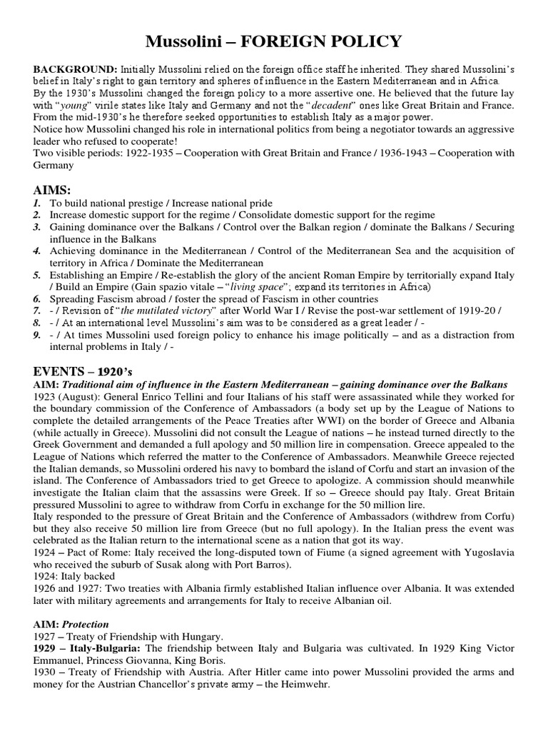 Italy-Mussolini-Foreign-Policy | PDF | Benito Mussolini | League Of Nations