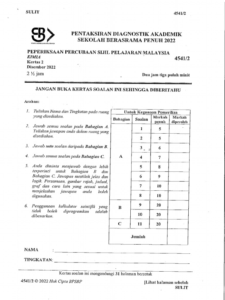 Kimia K2 SBP 2022 | PDF