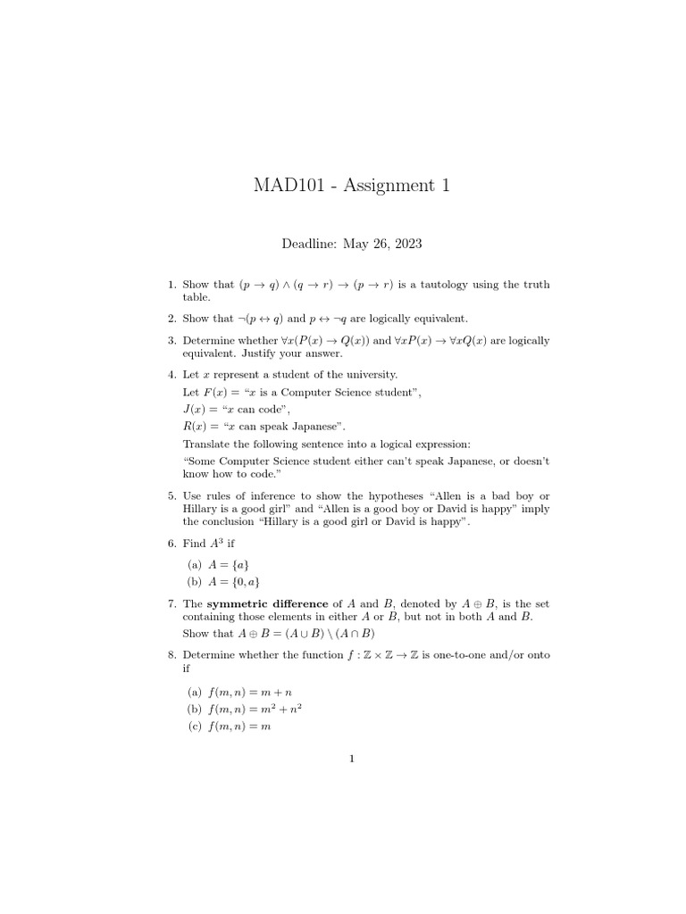 MAD101___Assignment_1 | PDF
