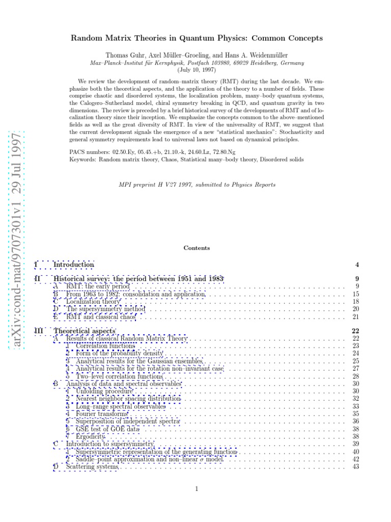 Guhr 1998 Random Matrix Theories in Quantum P | PDF | Neutron | Atomic Nucleus