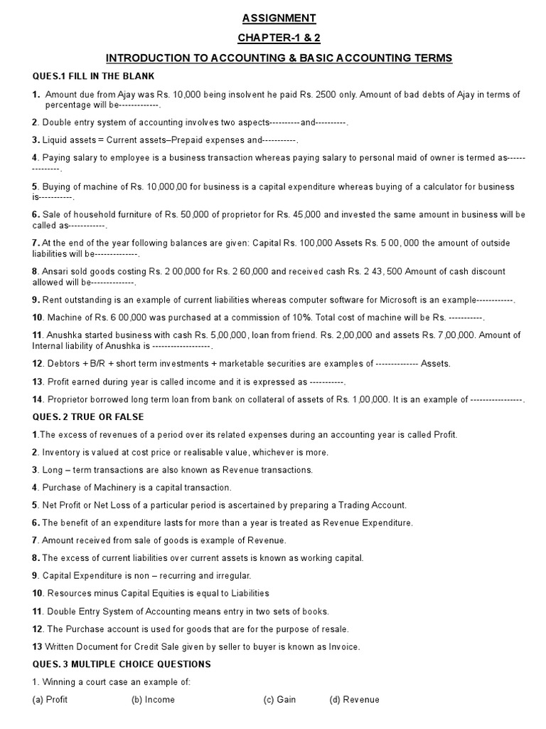 accounts CH-1& 2 CLASS 11 | PDF | Bad Debt | Expense