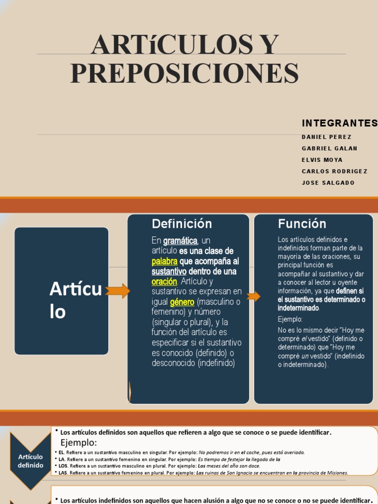 Artículos y Preposiciones en Gramática | PDF | Sustantivo | Numero ...