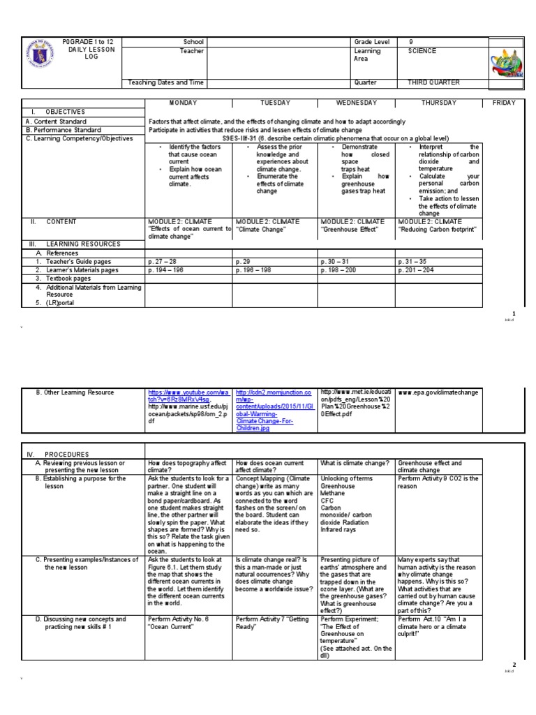 Science 9 DLL 3rdQ Module 2 Part 2 | PDF | Greenhouse Effect | Climate ...