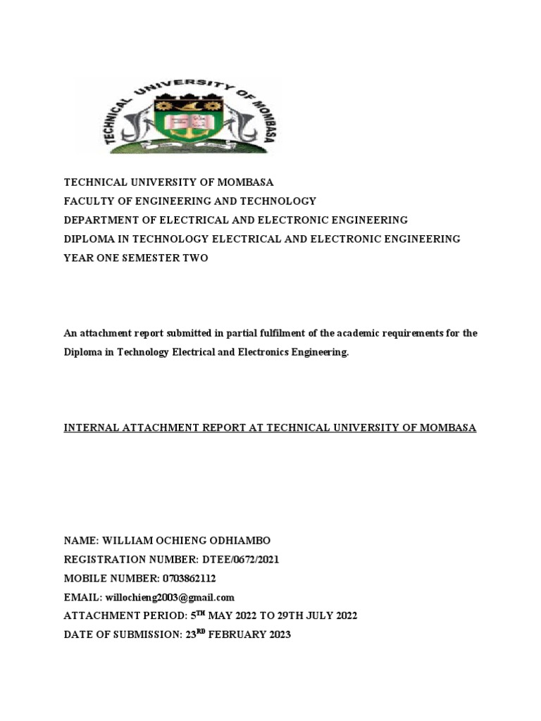 TUM Internal Attachment Report - William | PDF | Transformer | Fuse (Electrical)