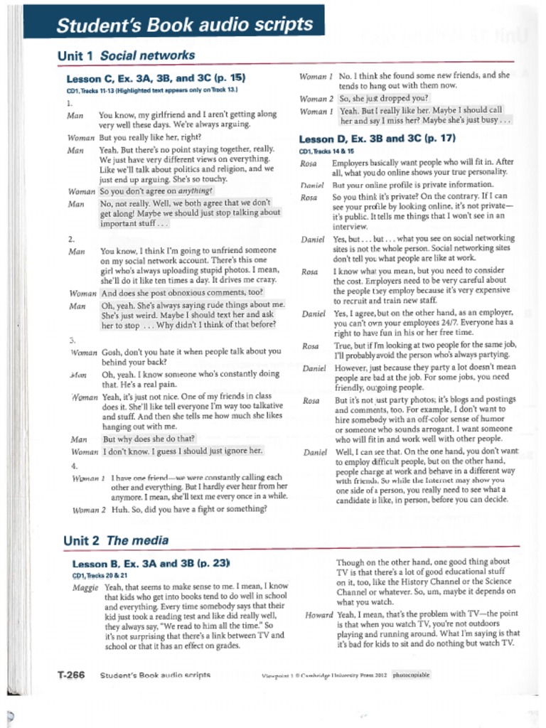 Viewpoint 1 Student's Book Audio Scripts (1) - 1 | PDF