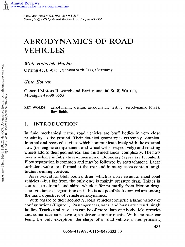 Aerodynamics of Road Vehicles | PDF | Fuel Economy In Automobiles | Aerodynamics
