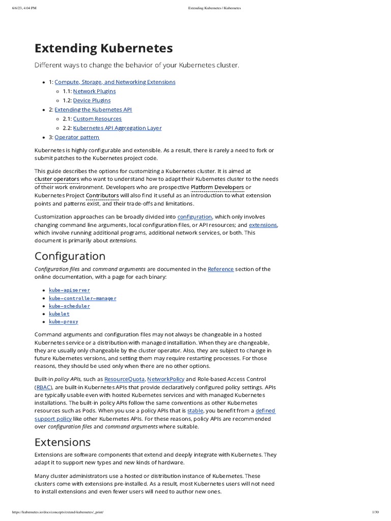 Extending Kubernetes Kubernetes Pdf Computer Engineering Computing