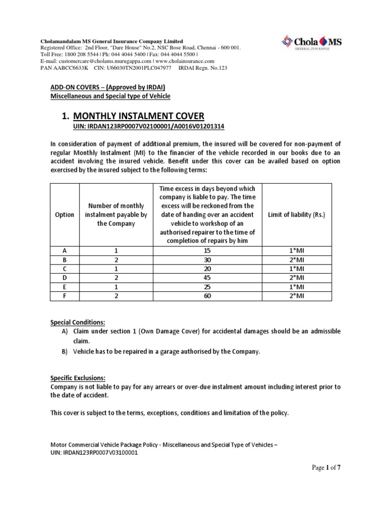 Miscellaneous Vehicle Insurance Policy | PDF | Insurance | Vehicles