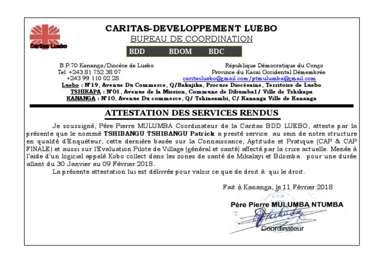 Attestation de services rendus à KCC | PDF