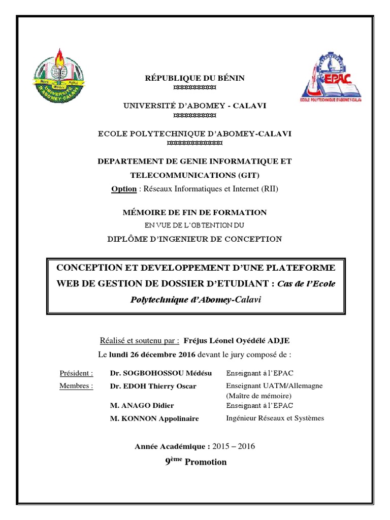 MEMOIRE ADJE FREJUS LEONEL - Compressed | PDF | Progiciel de gestion intégré | Application