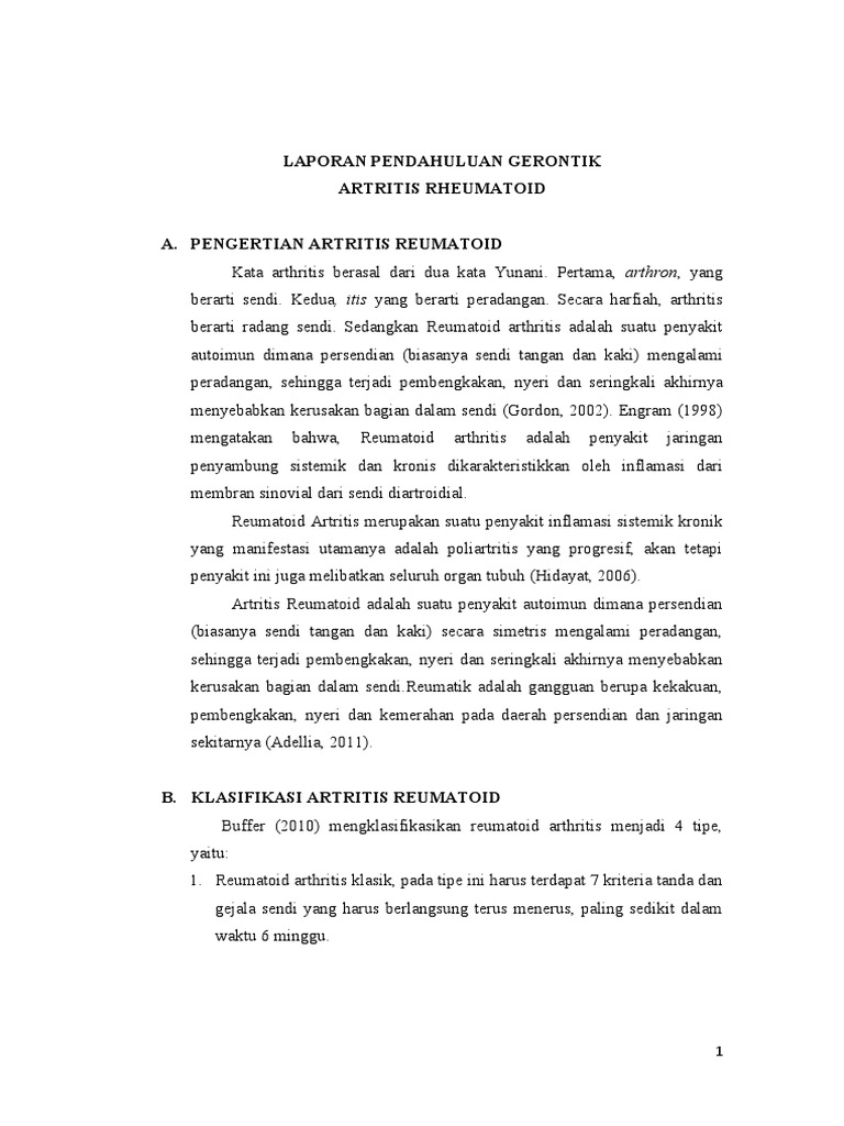Laporan Pendahuluan Gerontik - Artritis Reumathoid | PDF