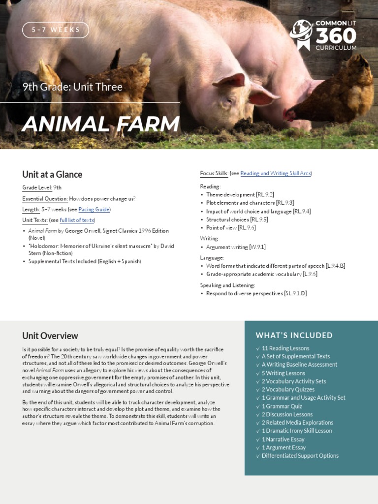 Animal Farm Unit Overview for 9th Grade | PDF | Essays | Narration