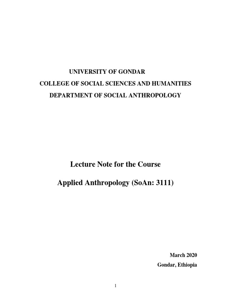 Applied Anthropology Lecture Note (By Addisu Gedlu) | PDF ...
