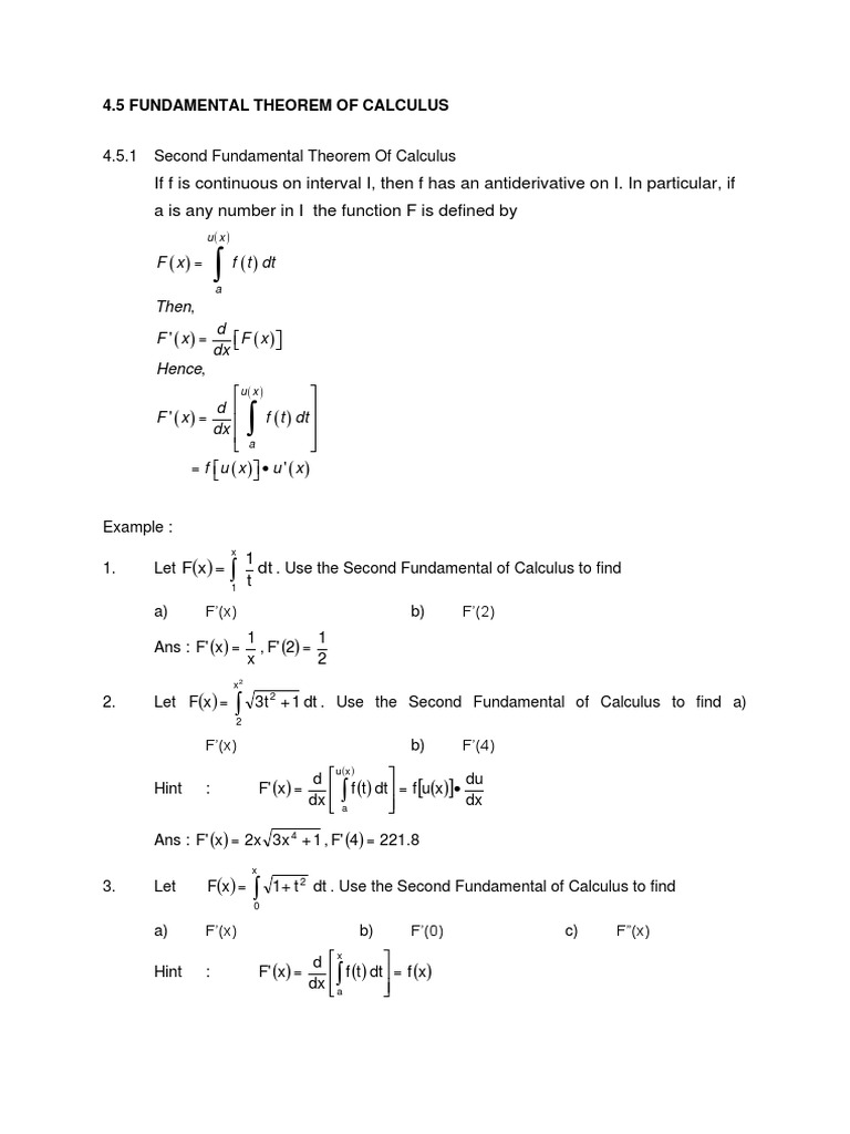 FUNDAMENRTAL THEOREM OF CALCULUS_MVT FOR INTEGRALS_230619_153720 | PDF ...