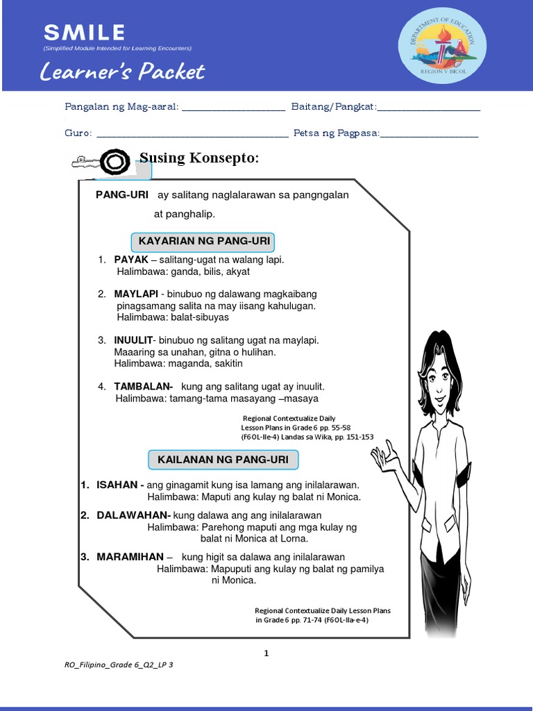 Susing Konsepto:: PANG-URI Ay Salitang Naglalarawan Sa Pangngalan | PDF