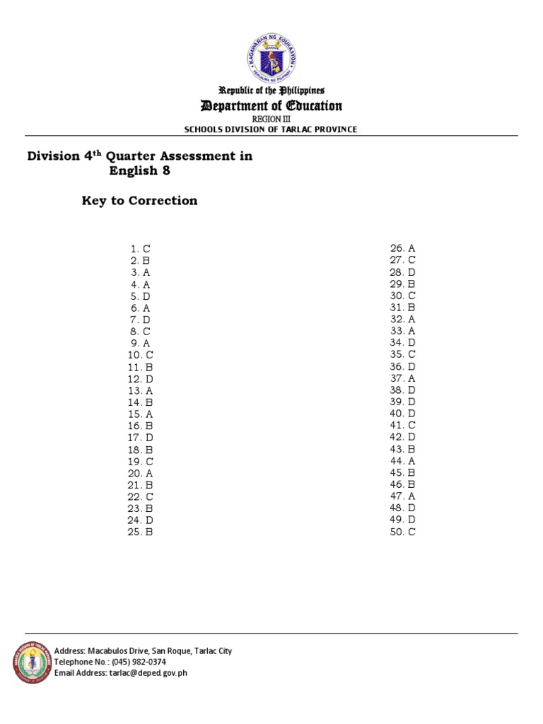 Rfqa Grade 8. Key To Correction | PDF