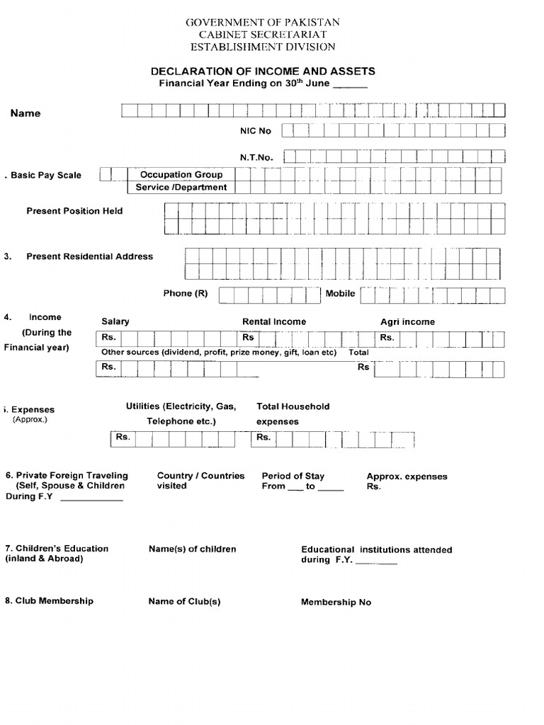Form - Declaration of Assets | PDF