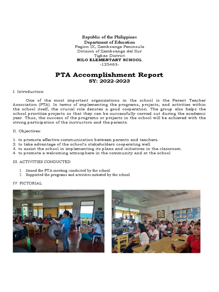Pta Accomplishment Report 2023 | PDF