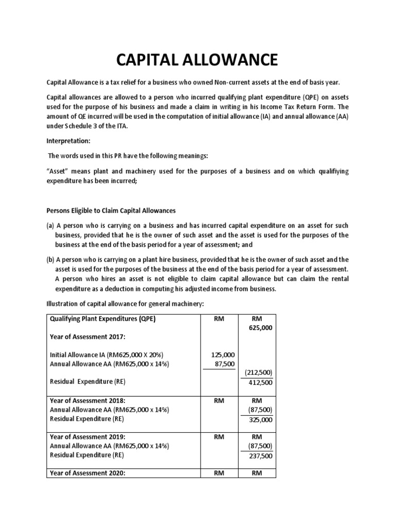 Capital Allowance Tax Guide | PDF | Expense | Taxes