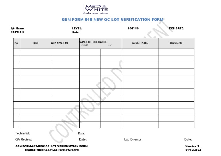 QC Lot Verification Form GEN-019 | PDF | Technology & Engineering