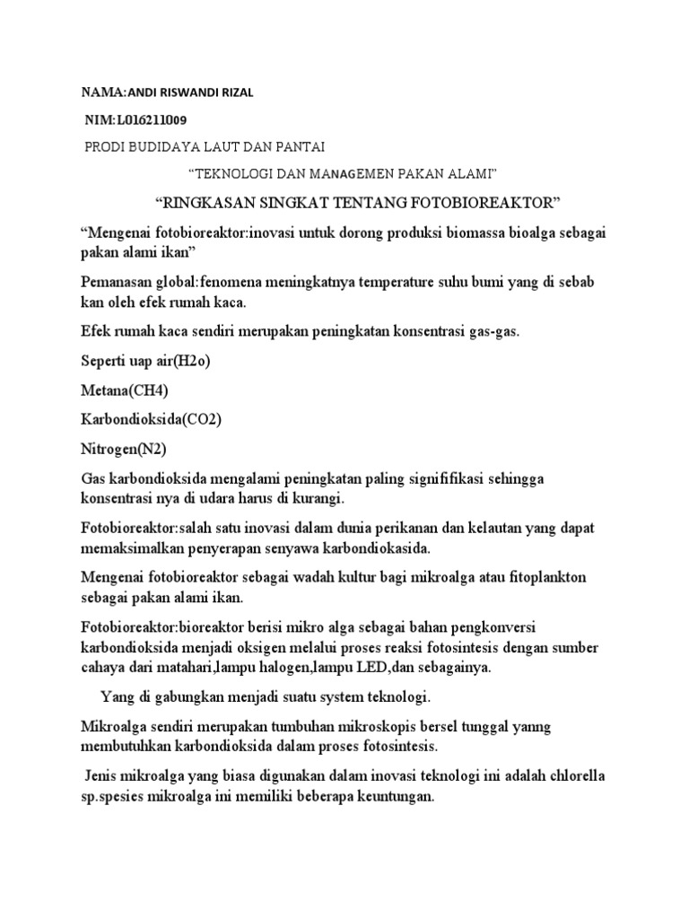 Ringkasan Singkat Fotobiorekator (Andi Riswandi Rizal) | PDF