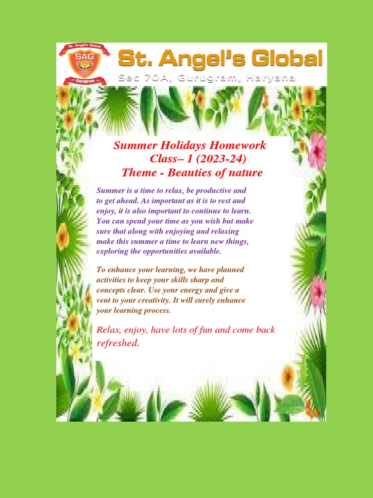 Grade - 1 SUMMER HOLIDAY HOMEWORK | PDF | Homework | Cognition