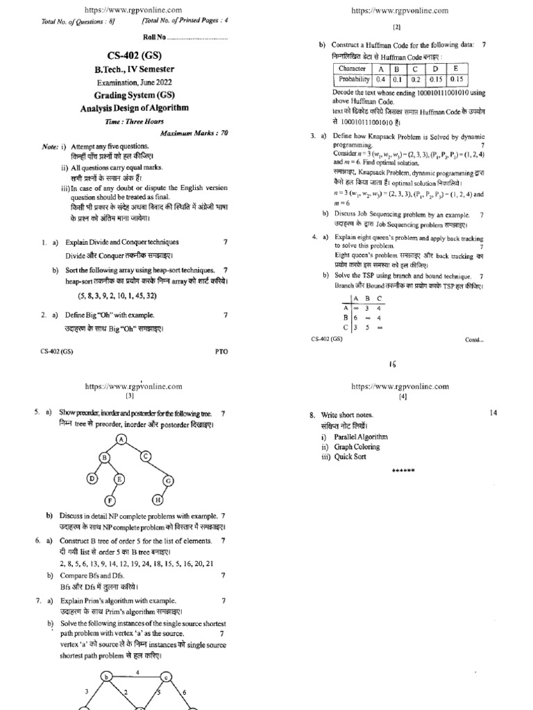 Cs 402 Analysis Design of Algorithm Jun 2022 | PDF