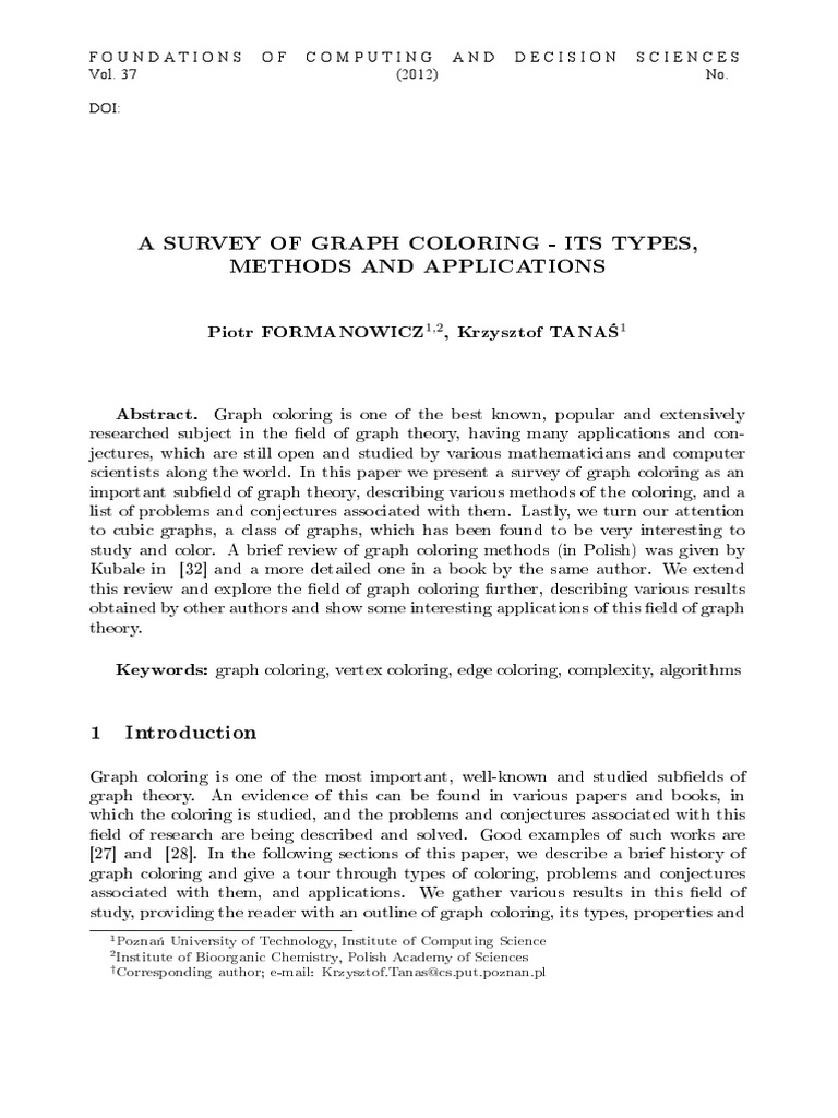 A Survey of Graph Coloring - Its Types, Methods and Applications | PDF | Vertex (Graph Theory ...