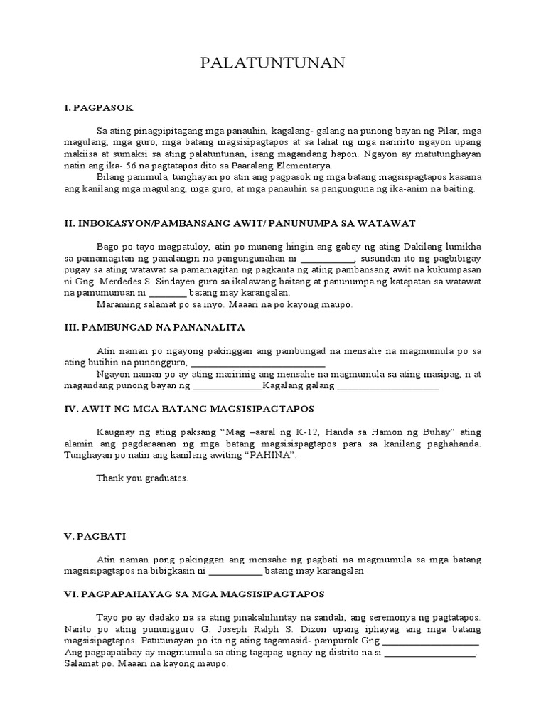 PALATUNTUNAN Graduation | PDF