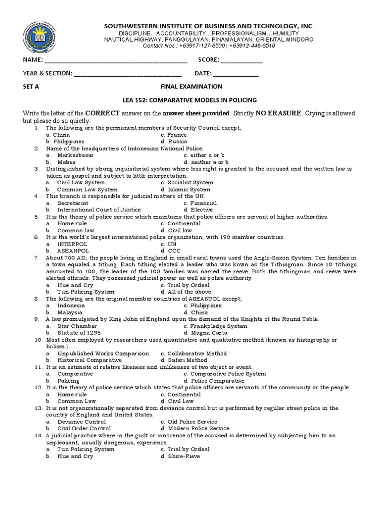 Final CMP Set A 1b | PDF | Police | Common Law