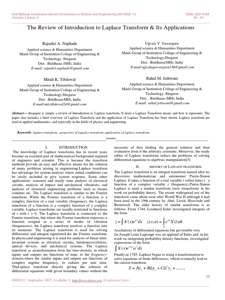 The Review of Introduction To Laplace Transform & Its Applications | Download Free PDF | Laplace ...