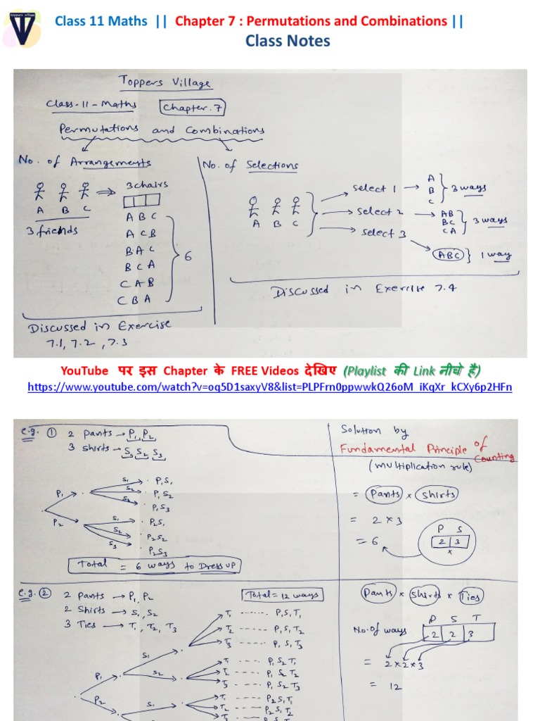 Class Notes Class 11 Maths CHAPTER 7 Permutations and Combinations ...
