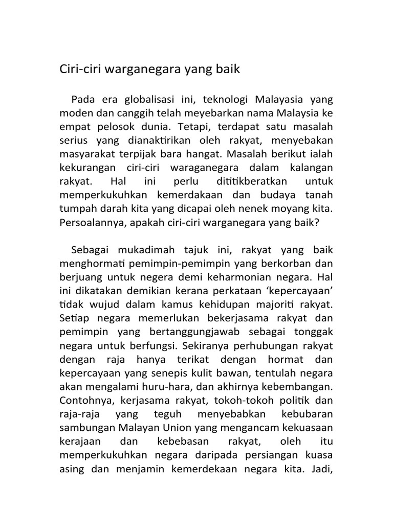 Ciri-Crir Warganegara Yang Baik | PDF