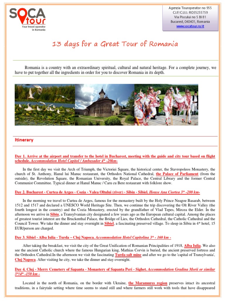 13 Days For A Great Tour of Romania | PDF | Romania