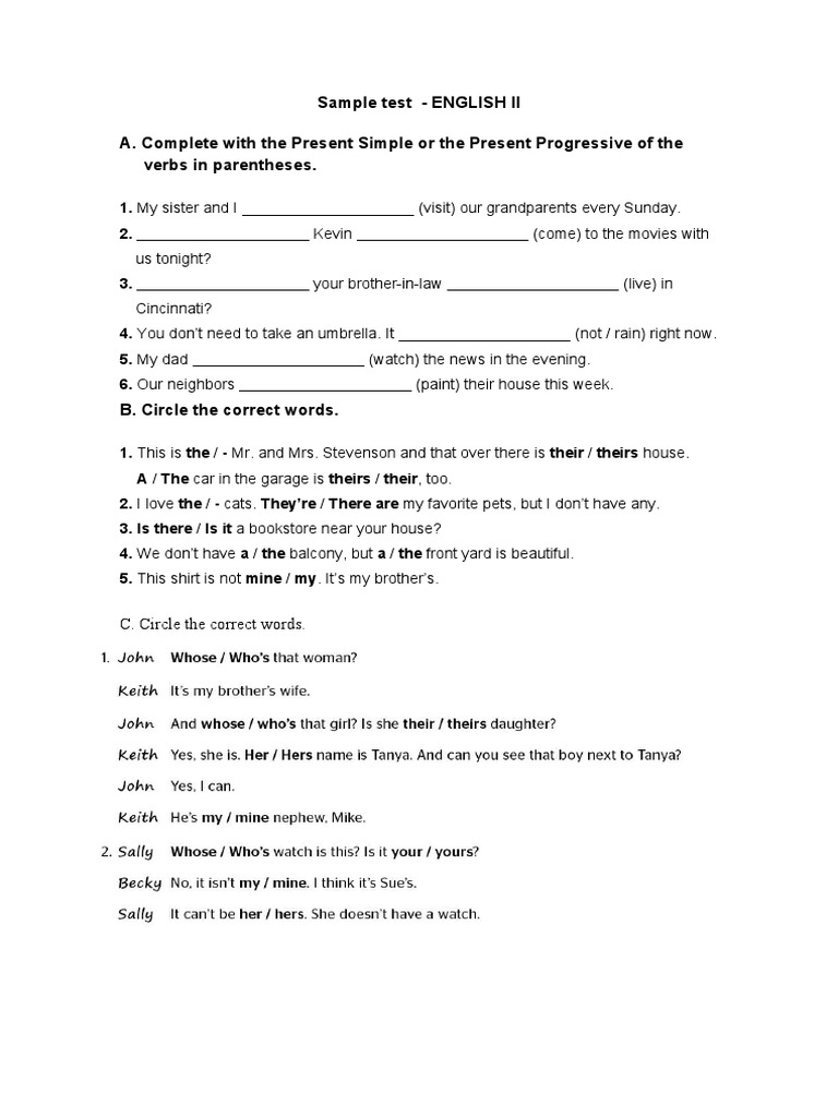 Sample Test English Ii | PDF