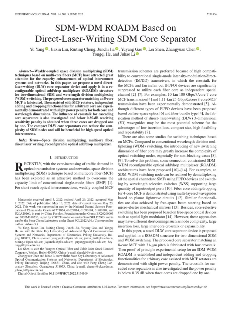 SDM-WDM ROADM Based On Direct-Laser-Writing SDM Core Separator | PDF ...