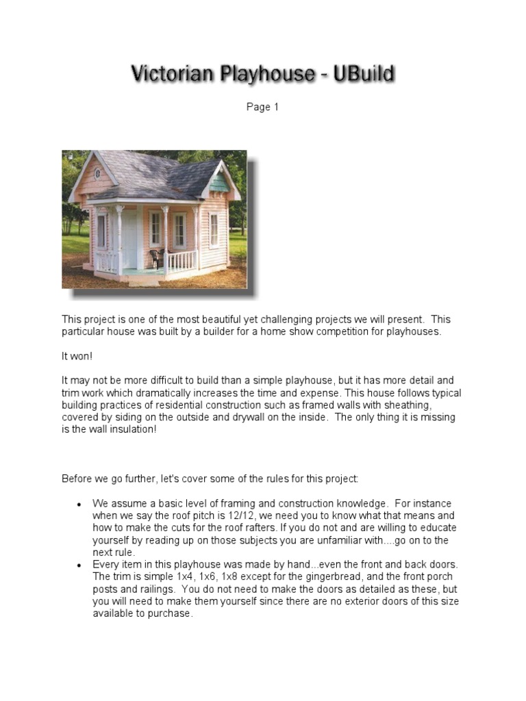 Victorian Playhouse Pdf Framing Construction Components