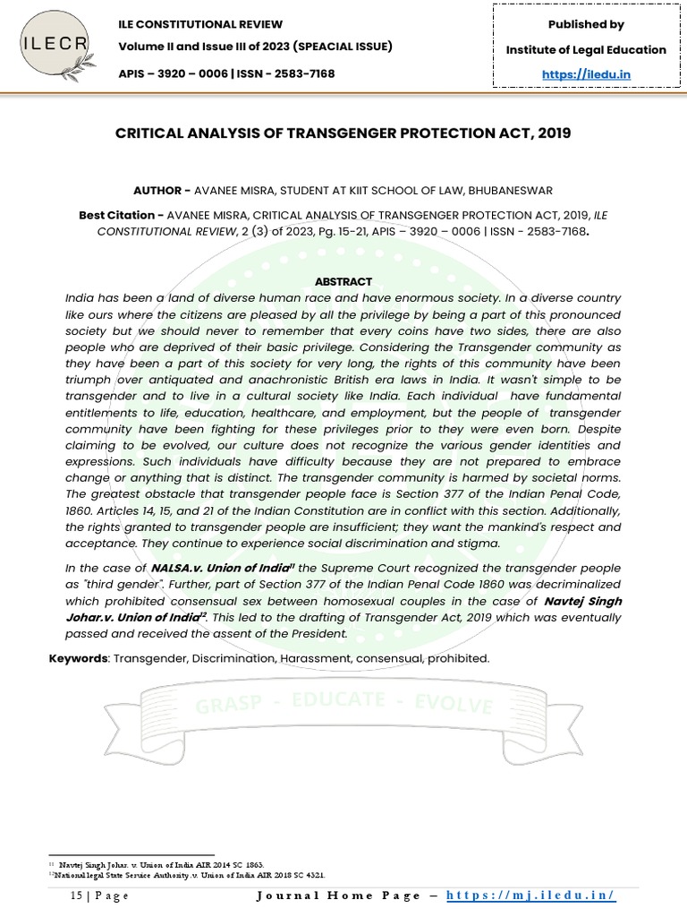 Critical Analysis of Transgenger Protection Act, 2019 | PDF ...