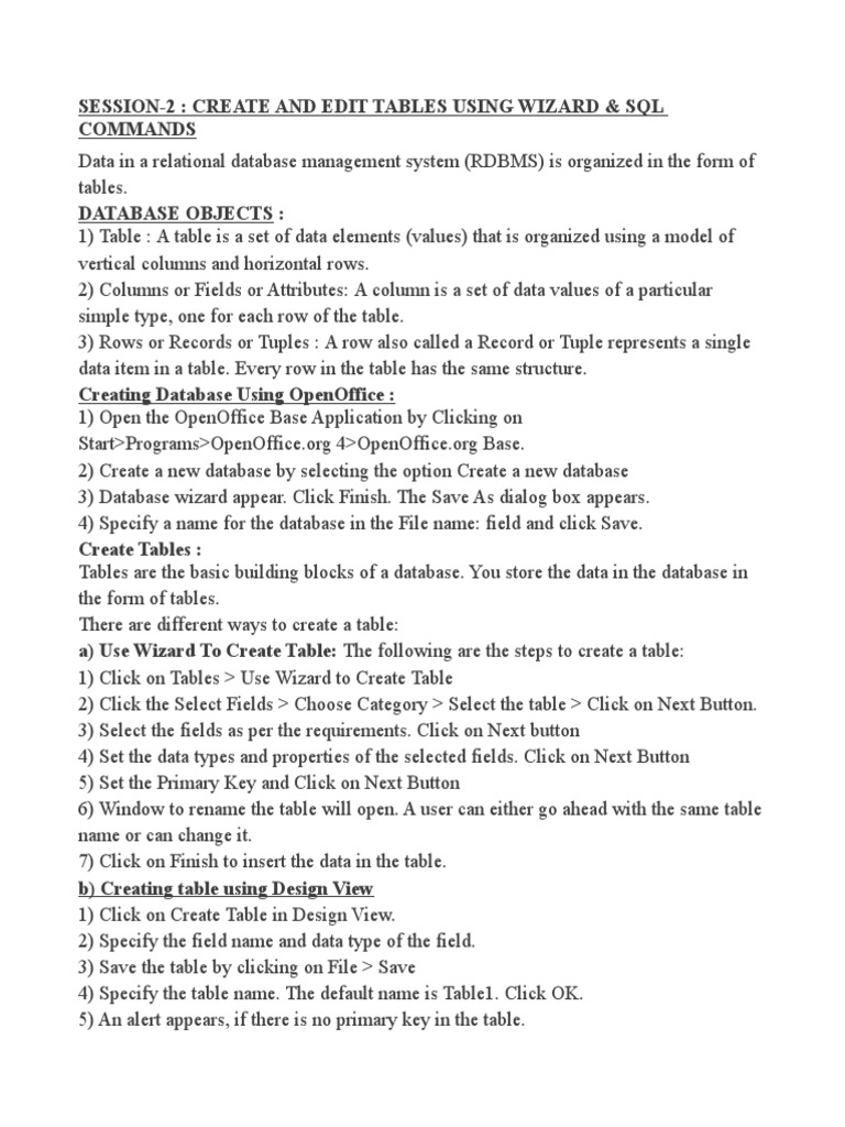 RDBMS Notes | PDF | Relational Database | Table (Database)
