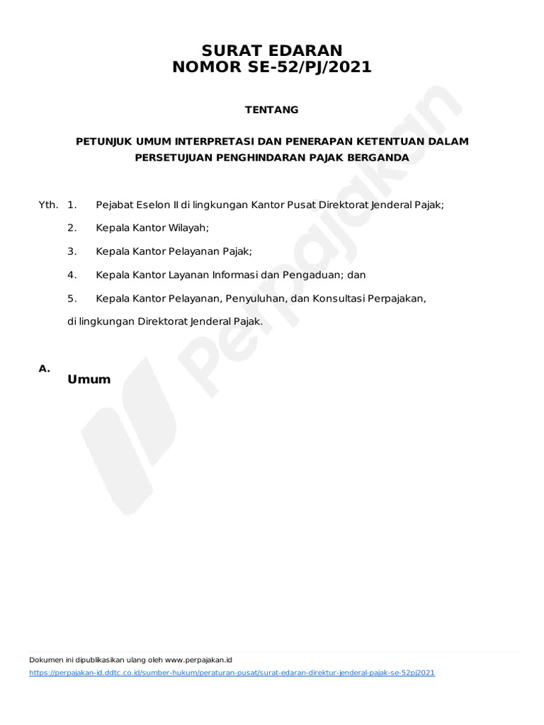 Surat Edaran Direktur Jenderal Pajak Nomor - SE-52 - PJ - 2021 | PDF Surat Edaran Direktur Jenderal Pajak Nomor - SE-52 - PJ - 2021 | PDF