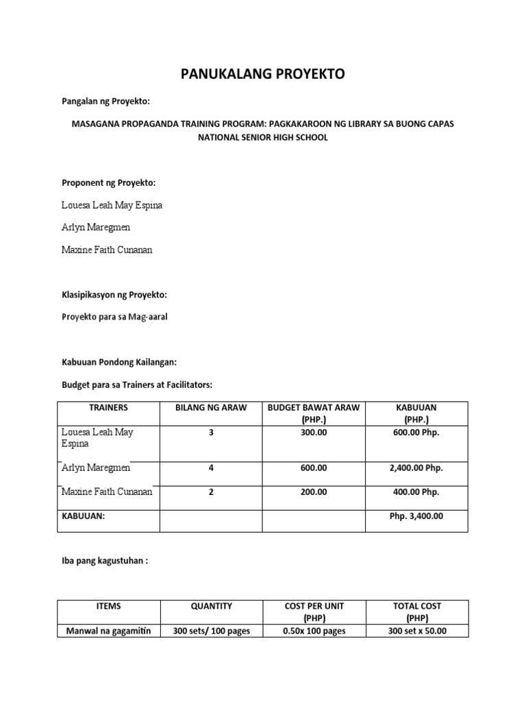 Panukalang Proyekto | PDF
