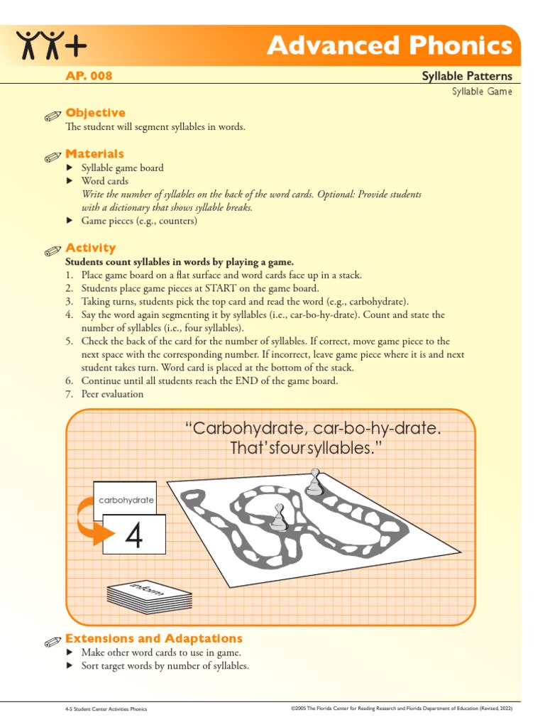 Syllable Game | PDF | Phonics | Syllable